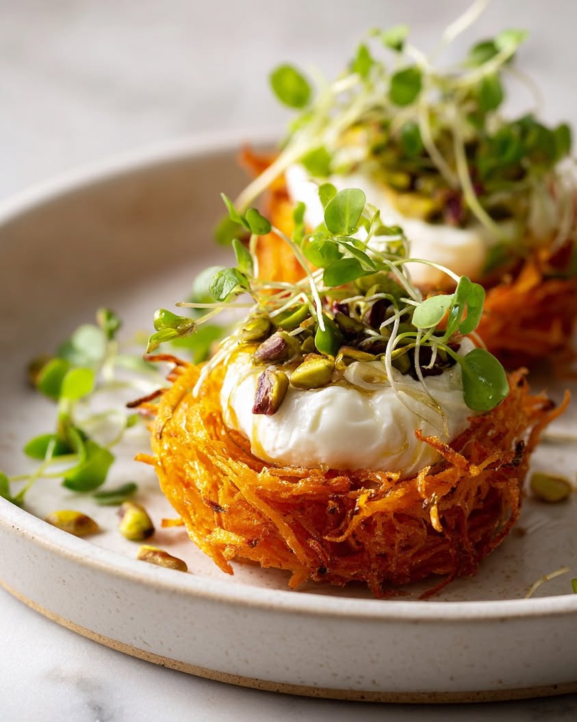 Crispy Sweet Potato Nests with Creamy Burrata Recipe - Billy Recipes
