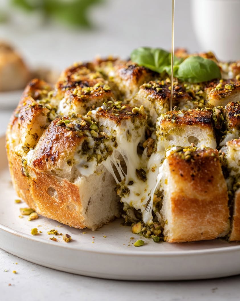 Burrata and Pistachio Pesto Checkerboard Bread Recipe - Billy Recipes