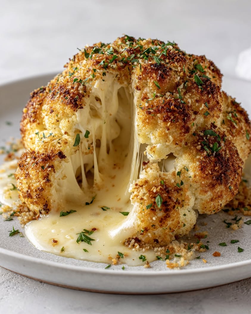 Golden Volcano: Whole Roasted Cauliflower with Cheese Fondue Core ...