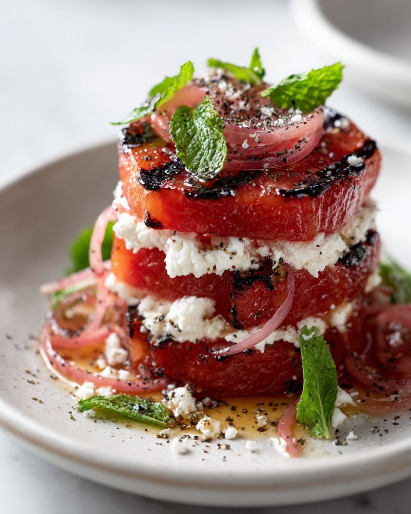 Grilled Watermelon Tower with Whipped Ricotta & Pickled Onion ...