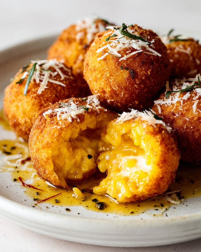Golden Saffron Parmesan Arancini with Truffle Honey Drizzle - Billy Recipes