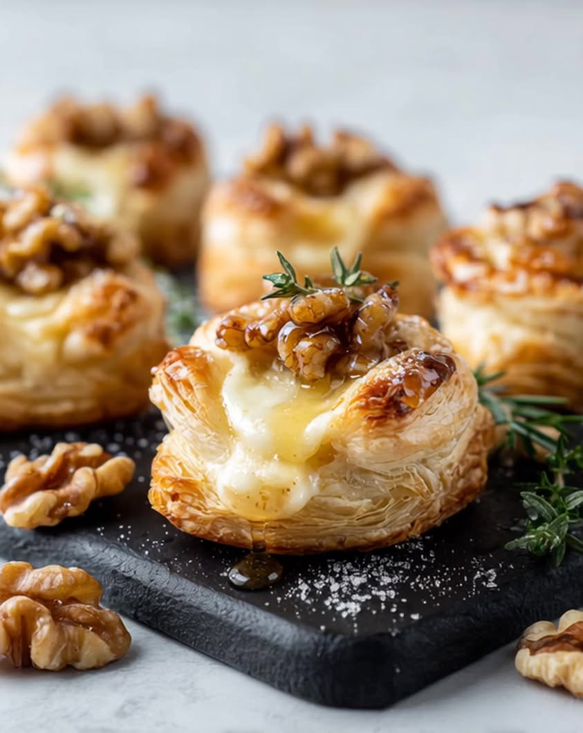 Golden Melt Brie & Walnut Mini Pastry Bites Recipe - Billy Recipes