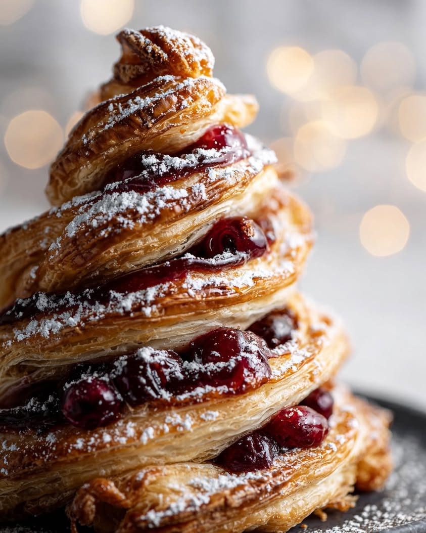 Festive Chocolate Cranberry Puff Pastry Christmas Tree Recipe - Billy ...
