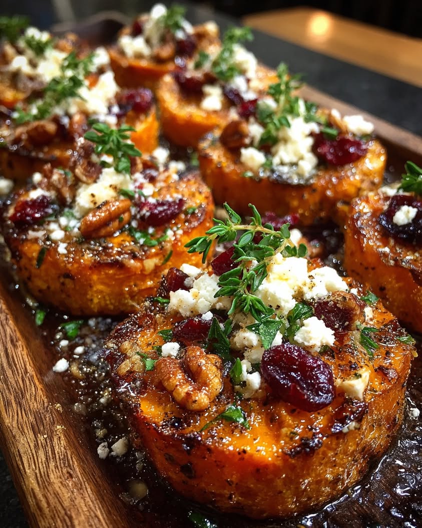 Cinnamon Butter Sweet Potato Rounds with Feta and Honey Pecans - Billy ...