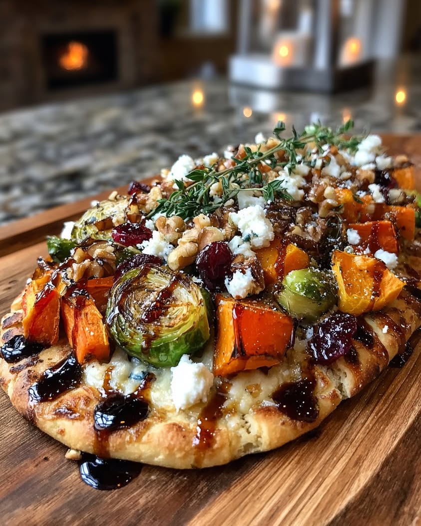 Crispy Flatbread with Roasted Autumn Vegetables and Cranberries - Billy Recipes