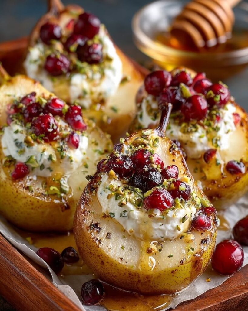 Golden Christmas Pears with Whipped Feta and Cranberry Glaze - Billy ...