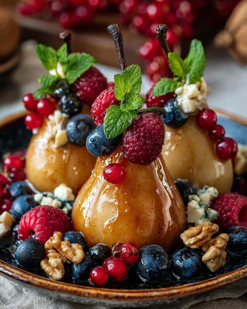 Honey-Baked Pears with Blue Cheese and Winter Berries - Billy Recipes