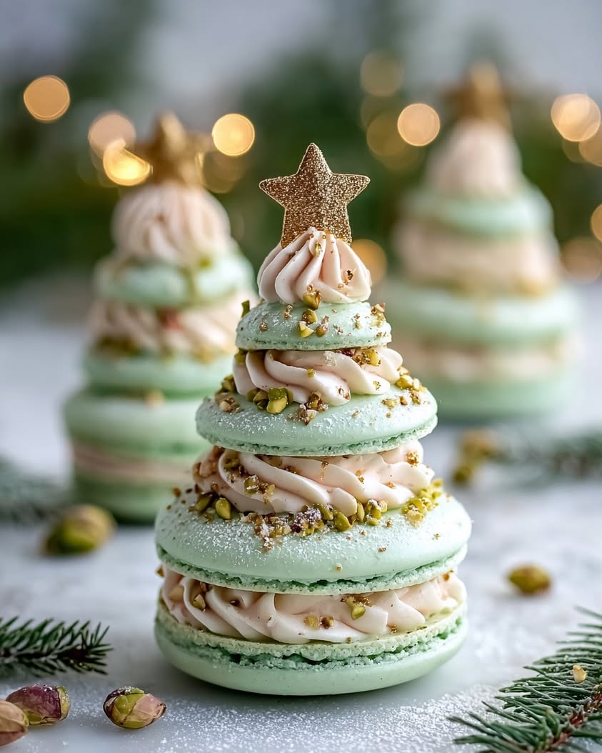 Festive Pistachio Rose Macaron Christmas Trees for a Holiday Treat ...