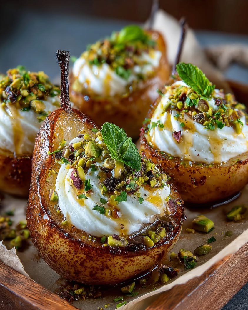 Elegant Roasted Pears with Cream Cheese and Pistachios - Billy Recipes
