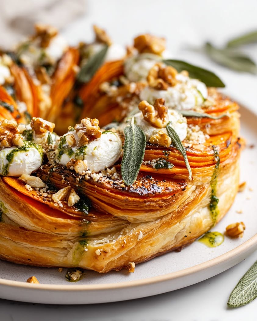 Sweet Potato and Burrata Holiday Wreath with Sage Pesto - Billy Recipes