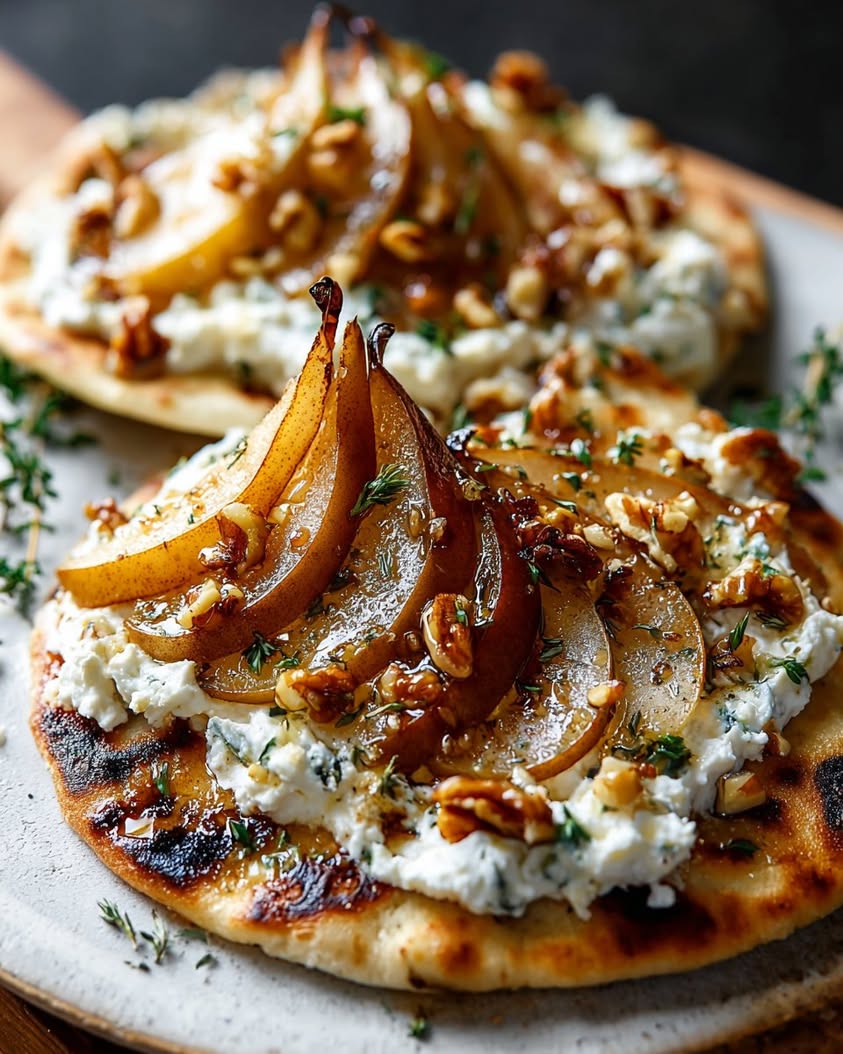 Whipped Feta Flatbread with Caramelized Pears and Thyme - Billy Recipes
