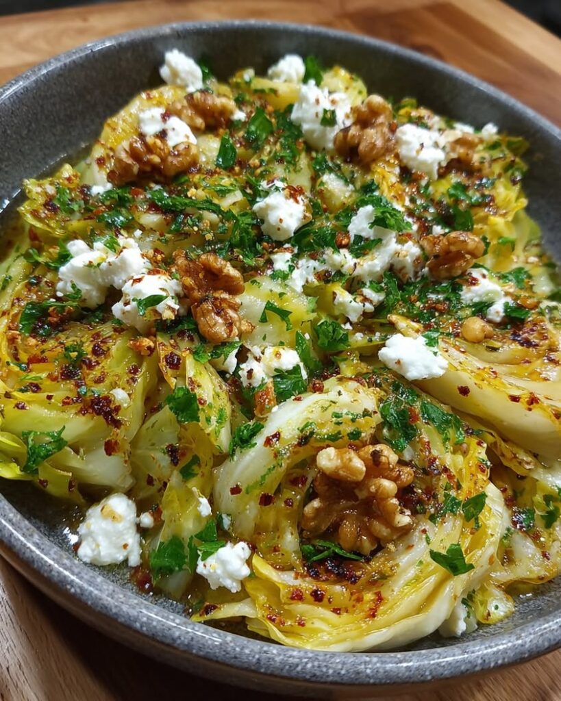 Caramelized Garlic Cabbage with Feta, Walnuts & Hot Honey Drizzle ...