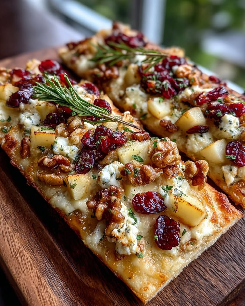 Crispy Flatbread with Brie, Cranberries, Walnuts, and Apple Spread - Billy Recipes